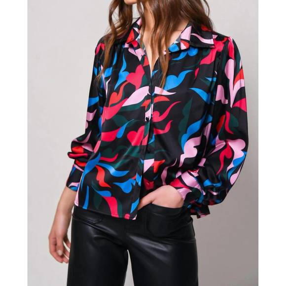 Hutch | Tops | New Hutch Kodie Top In Multi Squiggle Leaves Satin ...